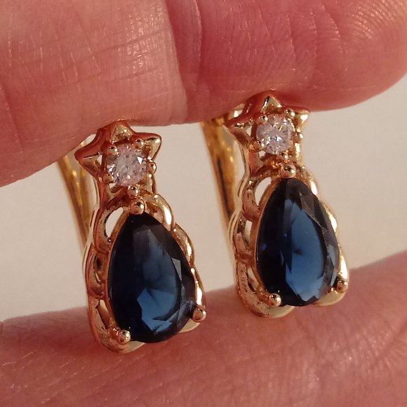 Jewelry | 18k Yellow Gold Filled Star Tower Pear Navy Blue Diamond ...